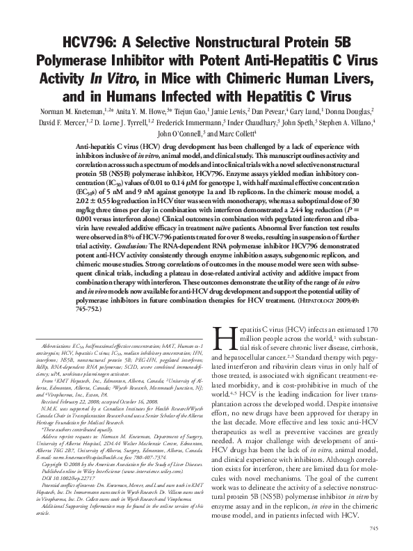 (PDF) HCV796: A selective nonstructural protein 5B polymerase inhibitor ...