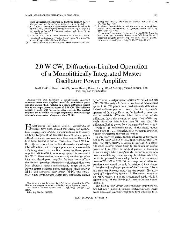 (PDF) 2.0 W CW, diffraction-limited operation of a monolithically integrated master oscillator ...