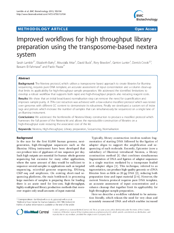 (PDF) Improved workflows for high throughput library preparation using ...