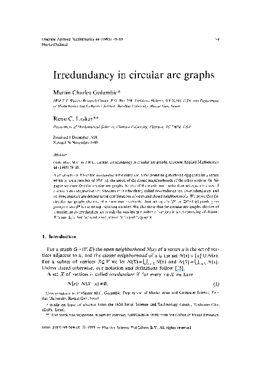 (PDF) Irredundancy in circular arc graphs