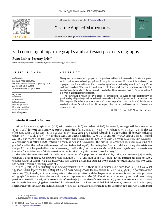 (PDF) Fall colouring of bipartite graphs and cartesian products of graphs