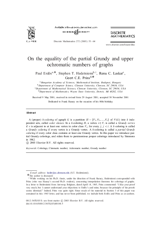 (PDF) On the equality of the partial Grundy and upper ochromatic ...