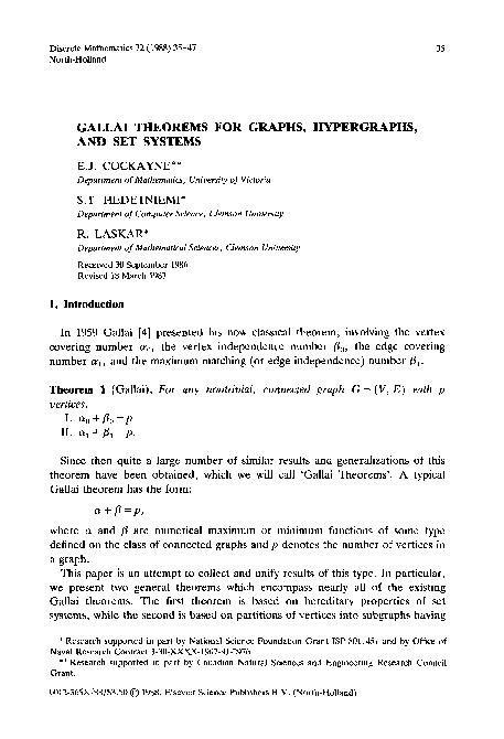 (PDF) Gallai theorems for graphs, hypergraphs, and set systems