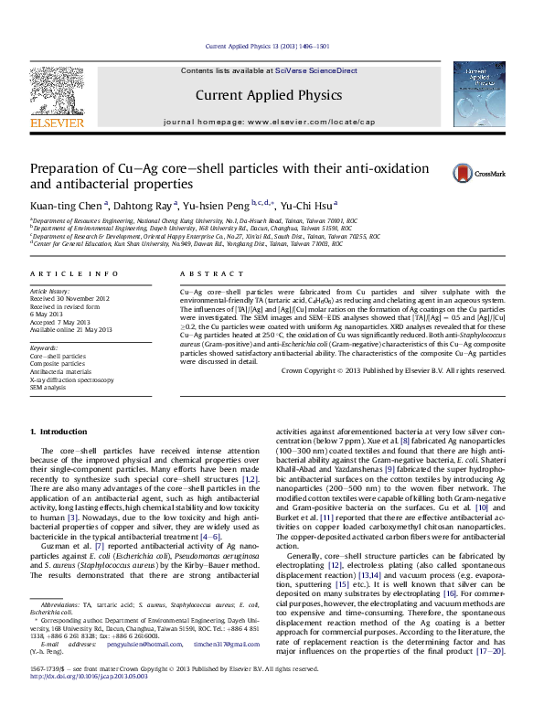 (PDF) Preparation of Cu–Ag core–shell particles with their anti ...