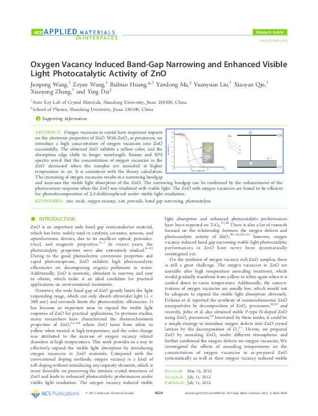 (PDF) Oxygen Vacancy Induced Band-Gap Narrowing and Enhanced Visible ...