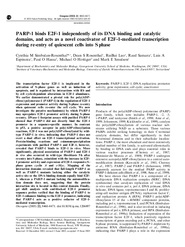 (PDF) PARP-1 binds E2F-1 independently of its DNA binding and catalytic ...