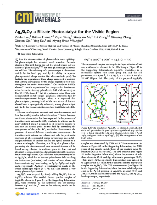 (PDF) Ag6Si2O7: a silicate photocatalyst for the visible region