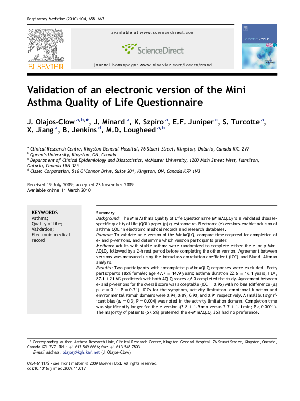 (PDF) Validation of an electronic version of the Mini Asthma Quality of ...