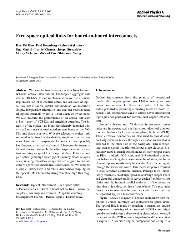 (PDF) Free-space optical links for board-to-board interconnects