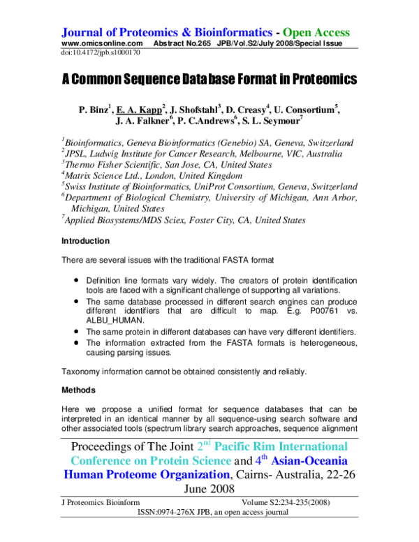 (PDF) A Common Sequence Database Format in Proteomics