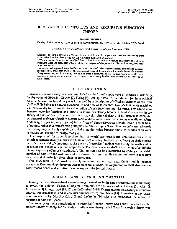 Pdf Real World Computers And Recursive Function Theory