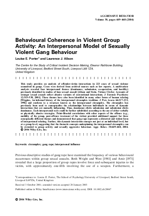 (PDF) Behavioural coherence in violent group activity: An interpersonal ...