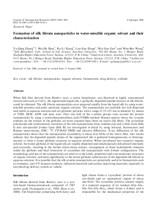 (PDF) Formation of silk fibroin nanoparticles in water-miscible organic ...