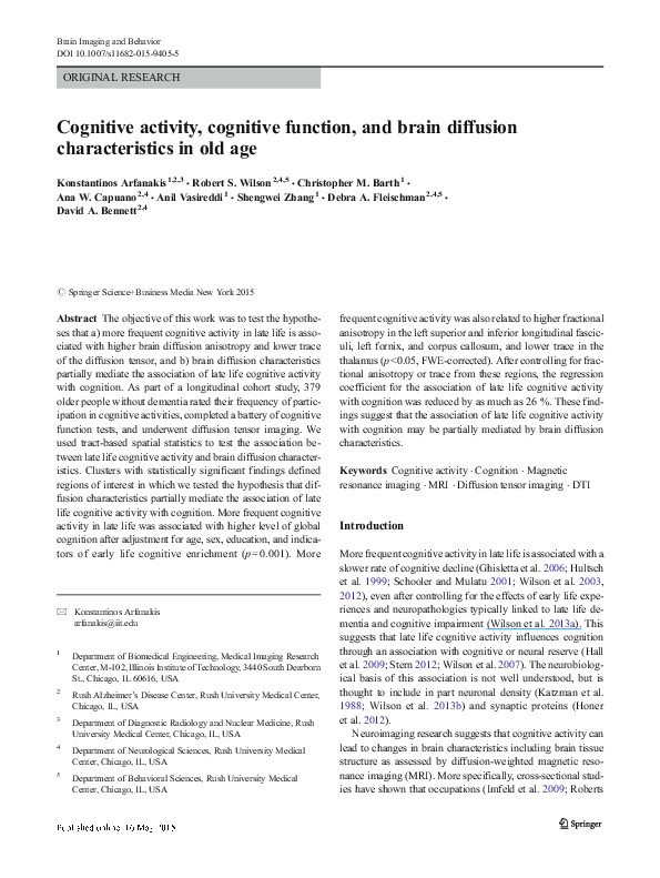 (PDF) Cognitive activity, cognitive function, and brain diffusion ...