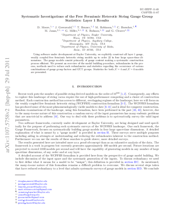 (PDF) Systematic Investigations of the Free Fermionic Heterotic String Gauge Group Statistics ...