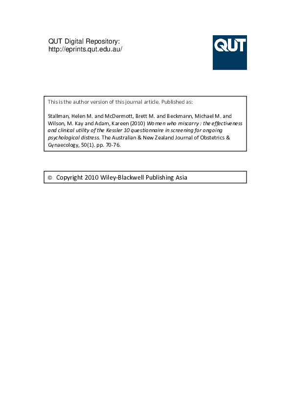 (PDF) Women who miscarry: The effectiveness and clinical utility of the ...