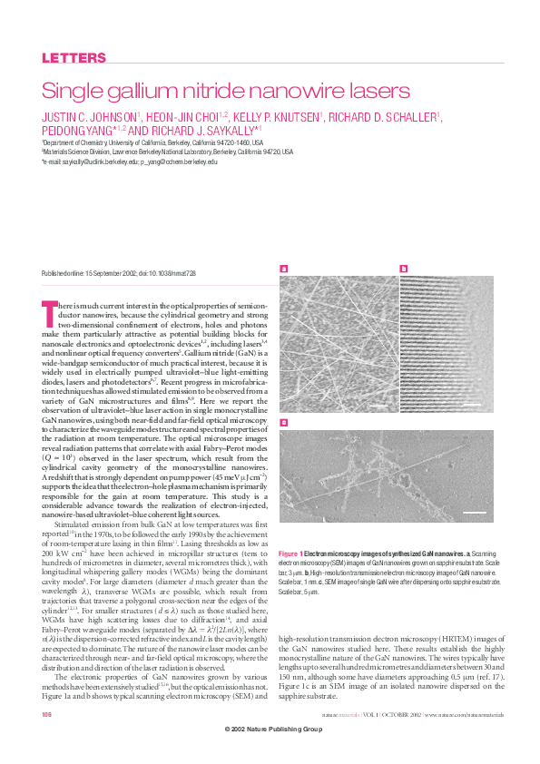 (PDF) Single gallium nitride nanowire lasers
