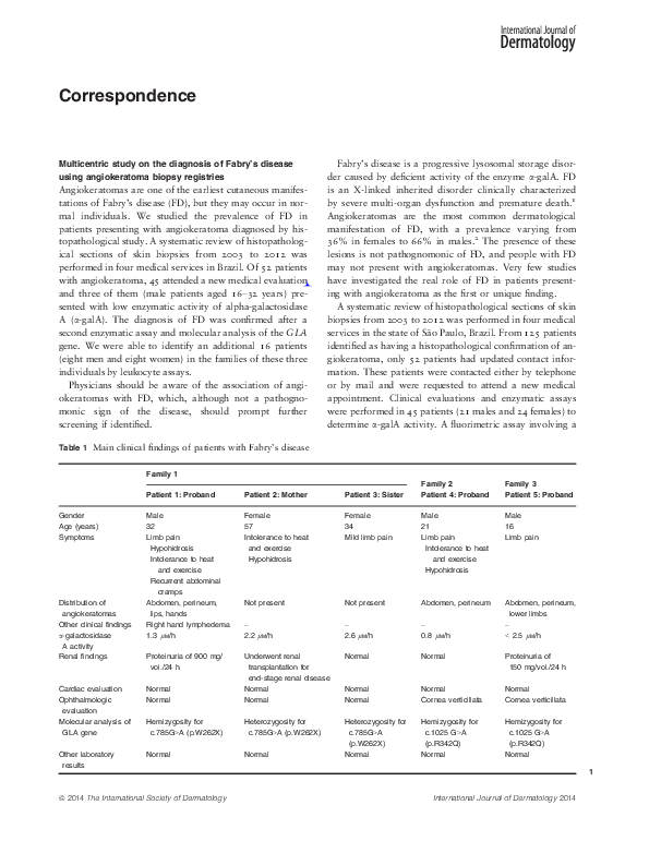 (PDF) Multicentric study on the diagnosis of Fabry's disease using ...