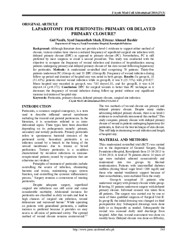 (PDF) Laparotomy for peritonitis: Primary or delayed primary closure?