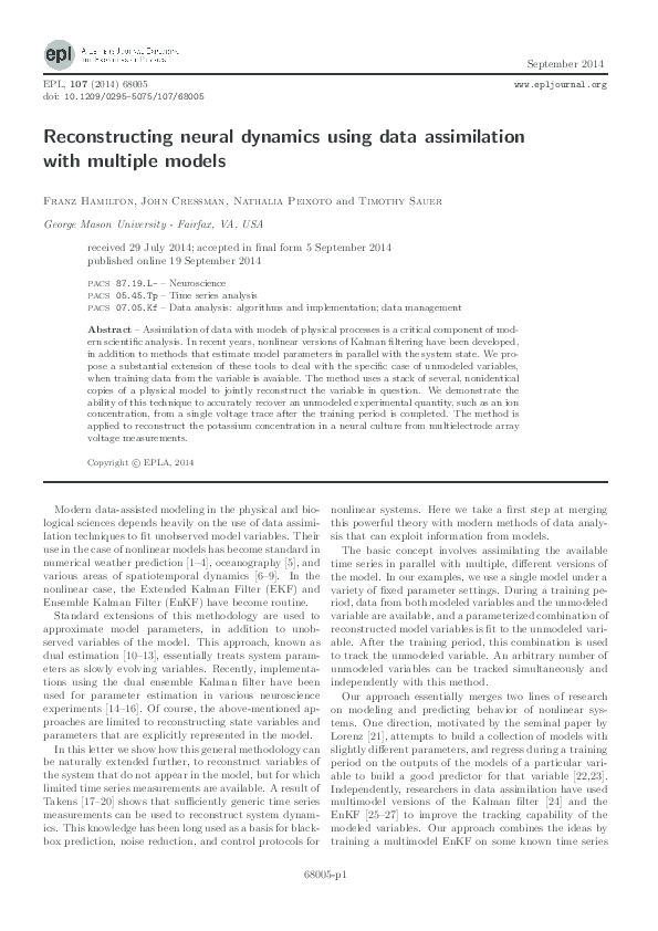 Pdf Reconstructing Neural Dynamics Using Data Assimilation With Multiple Models
