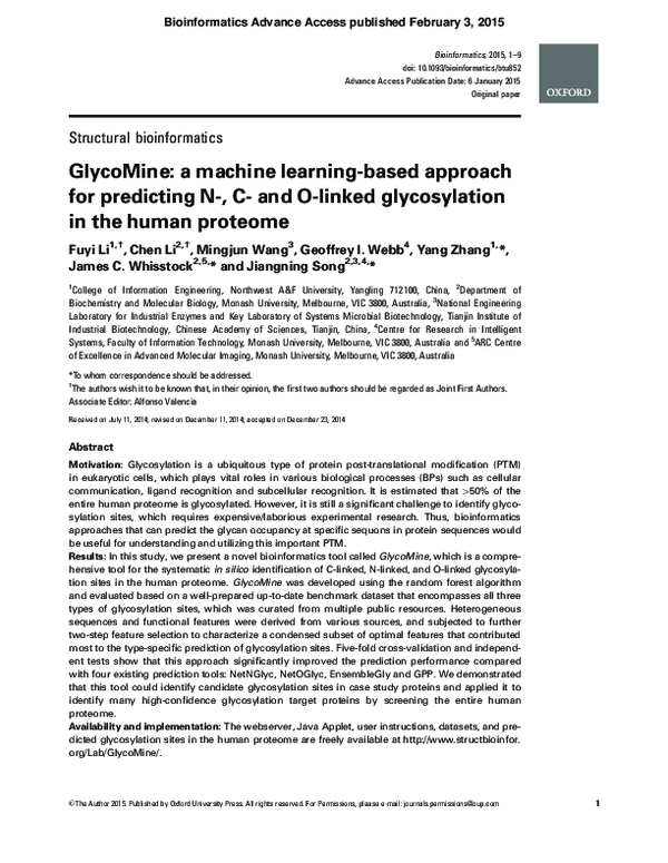 (PDF) GlycoMine: a machine learning-based approach for predicting N-, C ...
