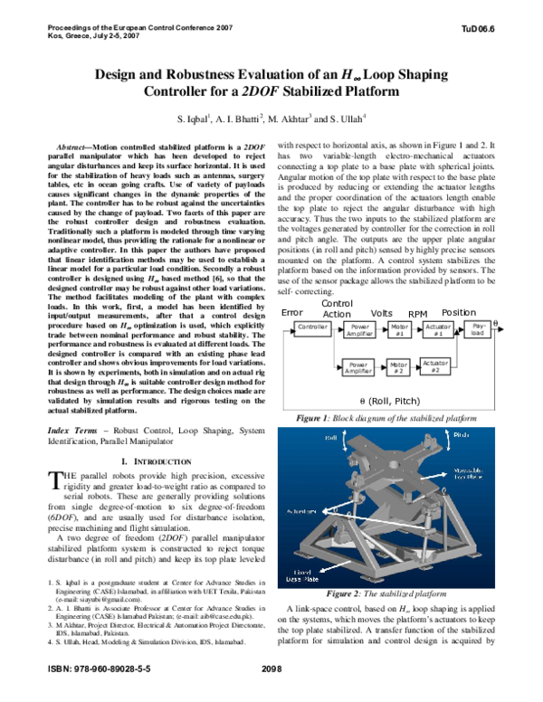 (PDF) Design and Robustness Evaluation of an H∞ Loop Shaping Controller for a 2DOF Stabilized ...