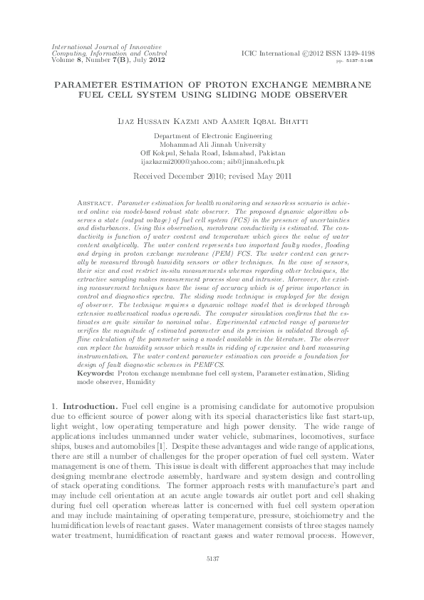 (PDF) Parameter Estimation of Proton Exchange Membrane Fuel Cell System ...