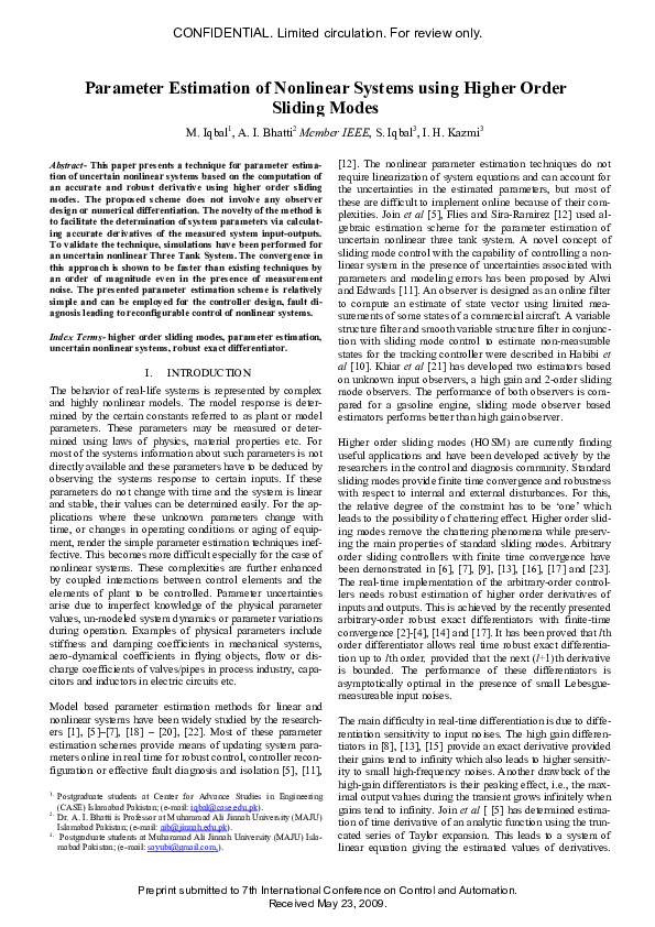 (PDF) Parameter estimation of uncertain nonlinear MIMO three tank systems using higher order ...