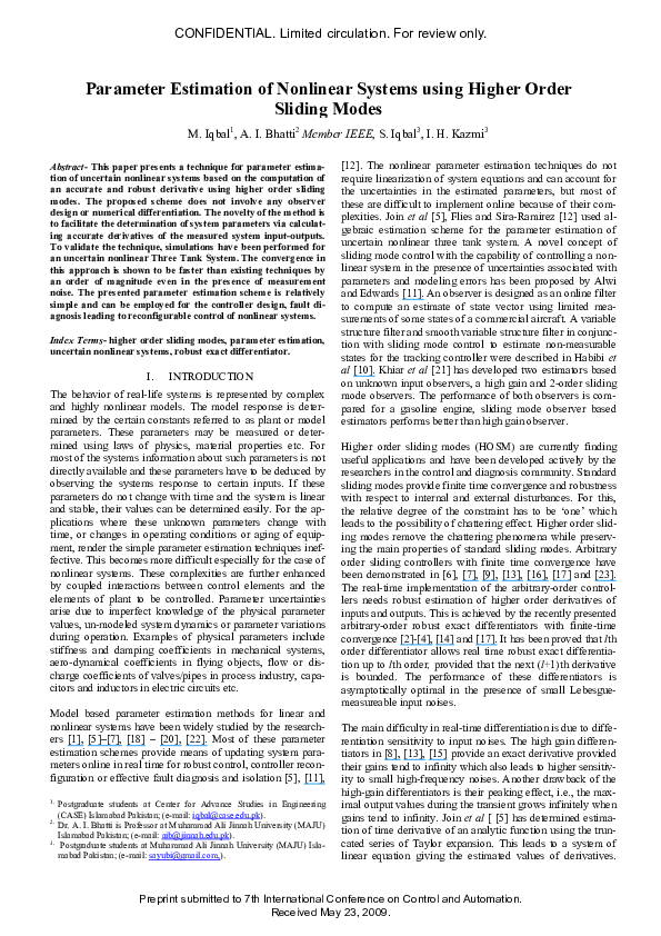 Pdf Parameter Estimation Based Fault Diagnosis Of Uncertain Nonlinear Three Tank System Using