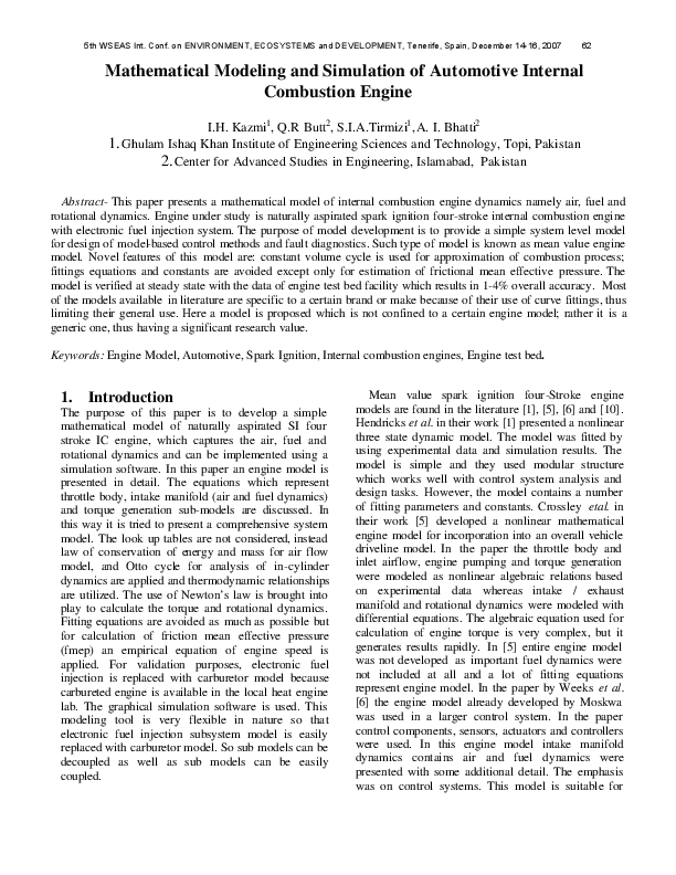 (PDF) Mathematical Modeling and Simulation of Automotive Internal Combustion Engine