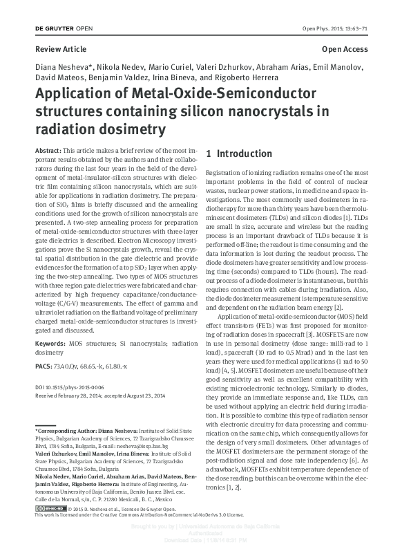 (PDF) Application of Metal-Oxide-Semiconductor structures containing ...