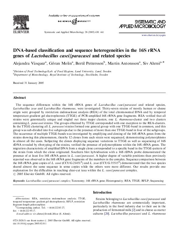 (PDF) DNA-based classification and sequence heterogeneities in the 16S ...