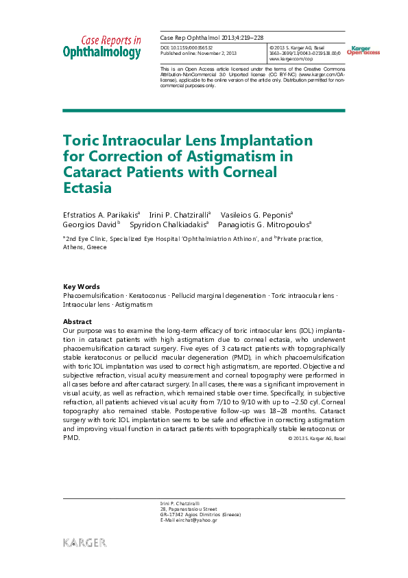 (PDF) Toric intraocular lens implantation for correction of astigmatism in cataract patients ...