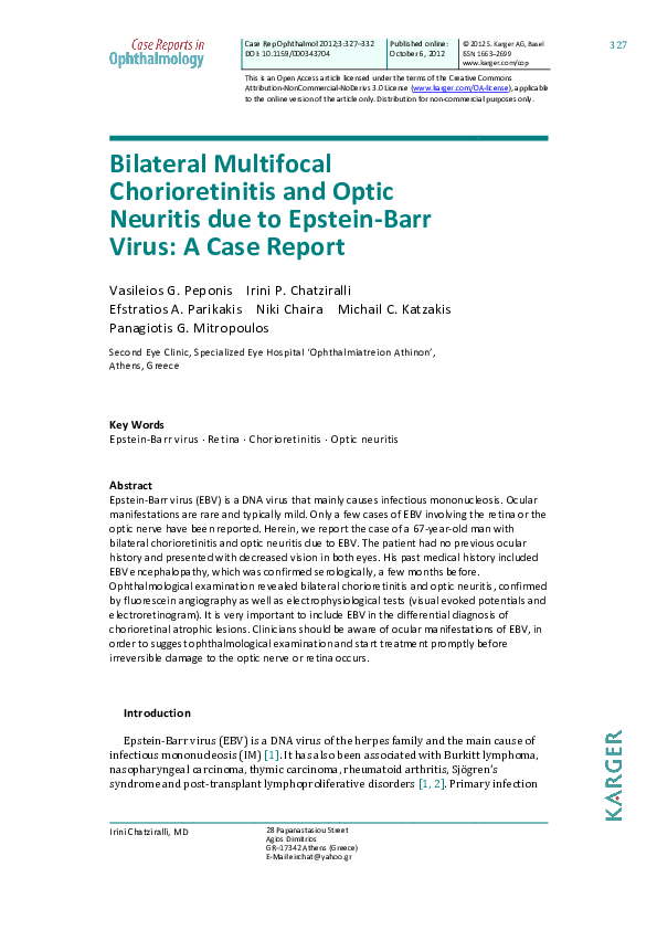 (PDF) Bilateral Multifocal Chorioretinitis and Optic Neuritis due to ...