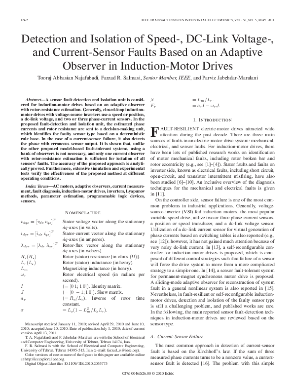 Pdf Detection And Isolation Of Speed Dc Link Voltage And Current