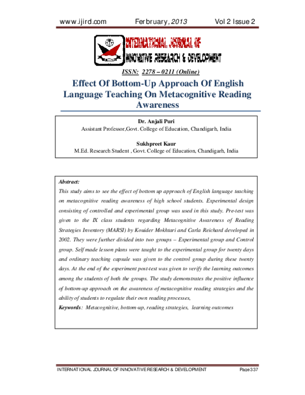 (PDF) Effect Of Bottom - Up Approach Of English Language Teaching On ...