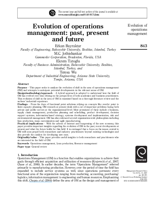 (PDF) Evolution of operations management: past, present and future