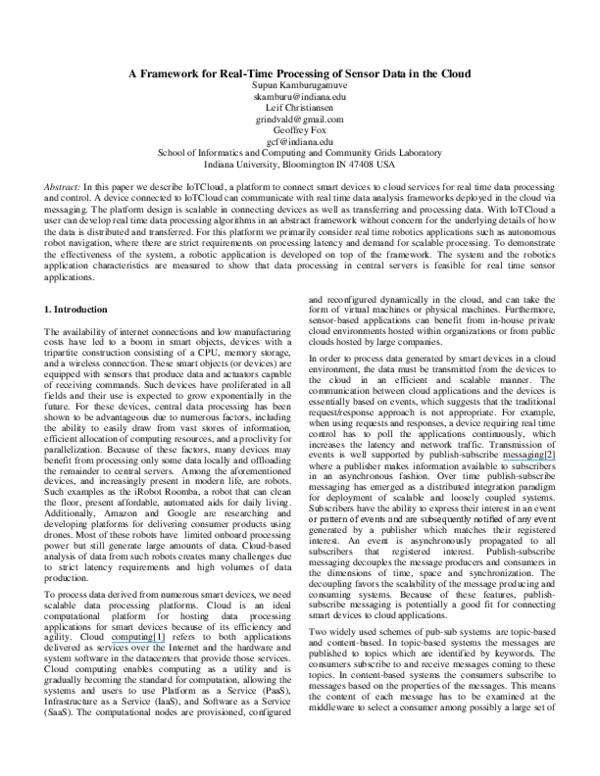 (PDF) A Framework for Real Time Processing of Sensor Data in the Cloud