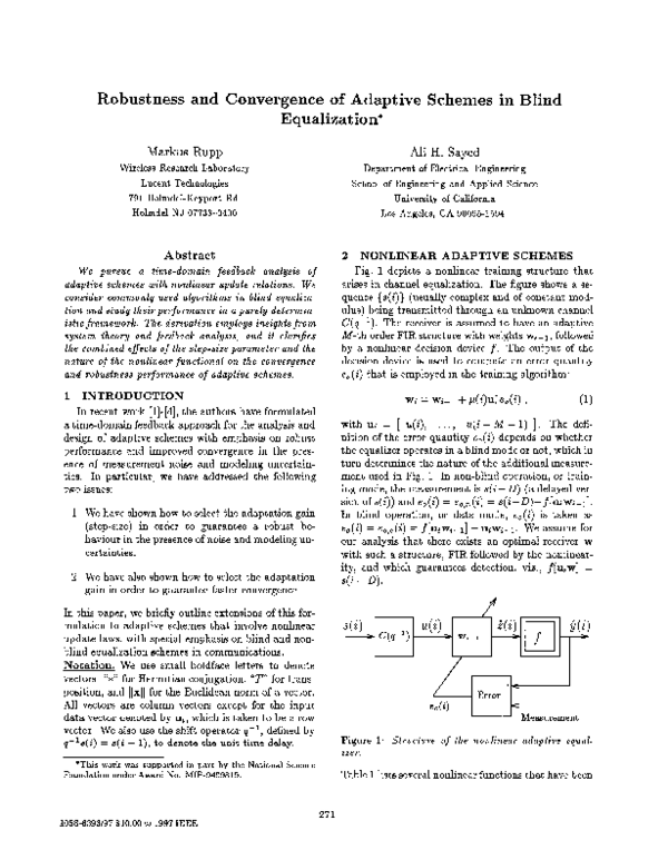 (PDF) Robustness and convergence of adaptive schemes in blind equalization and neural network ...
