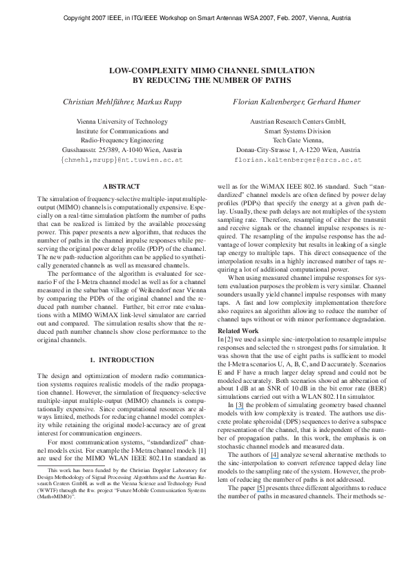 (PDF) Low-complexity MIMO channel simulation by reducing the number of paths