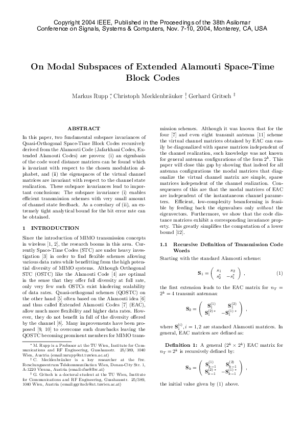 (PDF) On modal subspaces of extended Alamouti space-time block codes