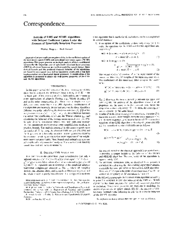 Pdf Analysis Of Lms And Nlms Algorithms With Delayed Coefficient