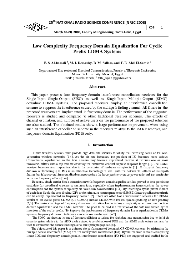 Pdf Low Complexity Frequency Domain Equalization For Cyclic Prefix