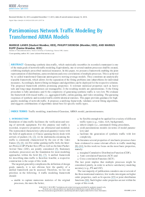 (PDF) Parsimonious Network Traffic Modeling By Transformed ARMA Models