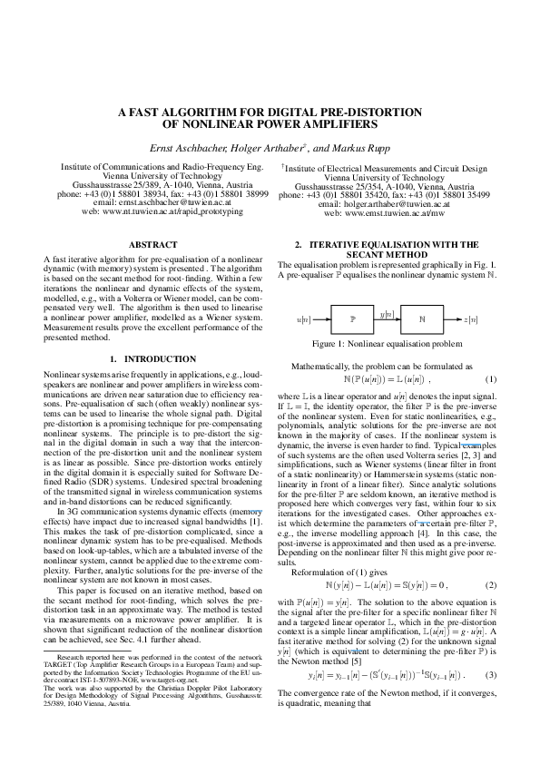 Pdf A Fast Algorithm For Digital Pre Distortion Of Nonlinear Power Amplifiers