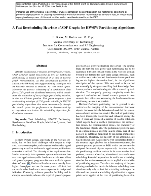 (PDF) A fast rescheduling heuristic of SDF graphs for HW/SW partitioning algorithms
