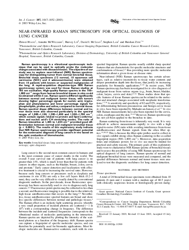 (PDF) Near-infrared Raman spectroscopy for optical diagnosis of lung cancer