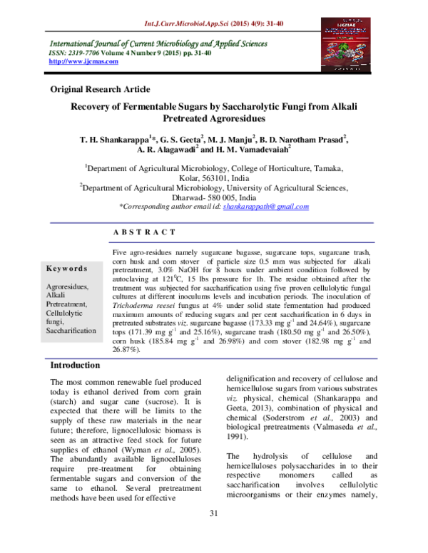 (PDF) Recovery of fermentable sugars by saccharolytic fungi from alkali ...