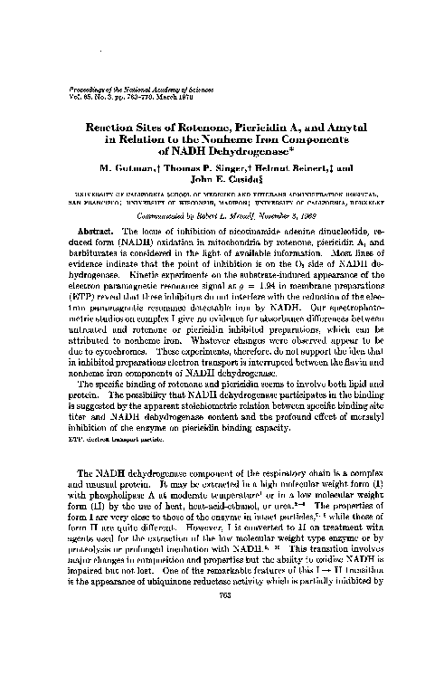 (PDF) Reaction Sites of Rotenone, Piericidin A, and Amytal in Relation ...