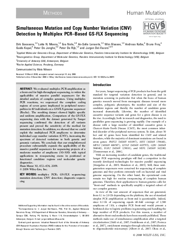Pdf Simultaneous Mutation And Copy Number Variation Cnv Detection By Multiplex Pcr Based Gs